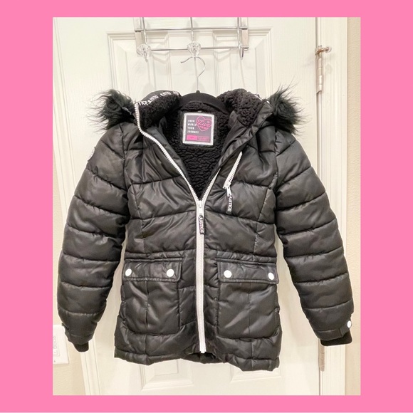 Justice | Jackets & Coats | Justice Girls Fur Trim Puffer Coat Black 67 ...